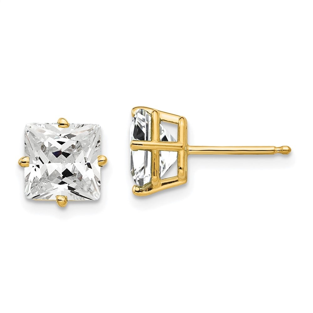 Diamond2Deal 14k 7mm Princess-cut Cubic Zirconia Post Earrings ...