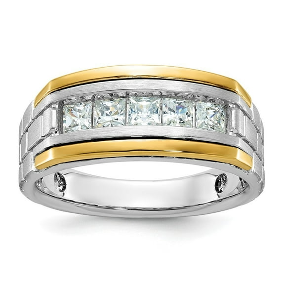 Diamond2Deal 14k Two-tone Gold Men's Polished Satin and Grooved 5-Stone ...