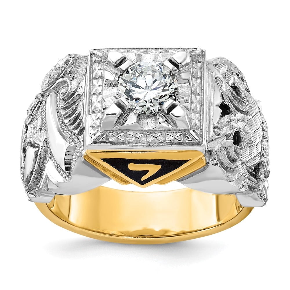 Diamond2Deal 14k Twotone Gold Men's Polished and Textured with Diamond ...