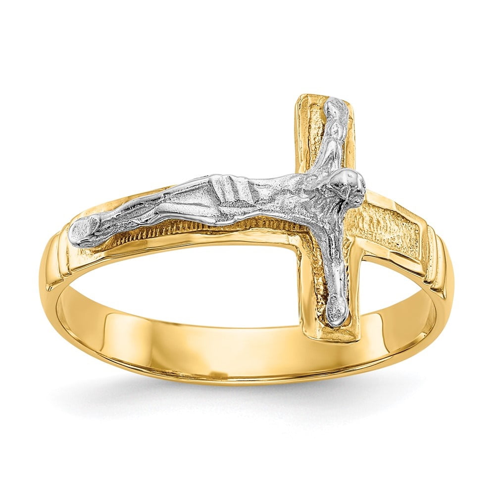 Diamond2Deal 14k Two-tone Gold Polished Diamond-Cut Mens Crucifix Cross ...