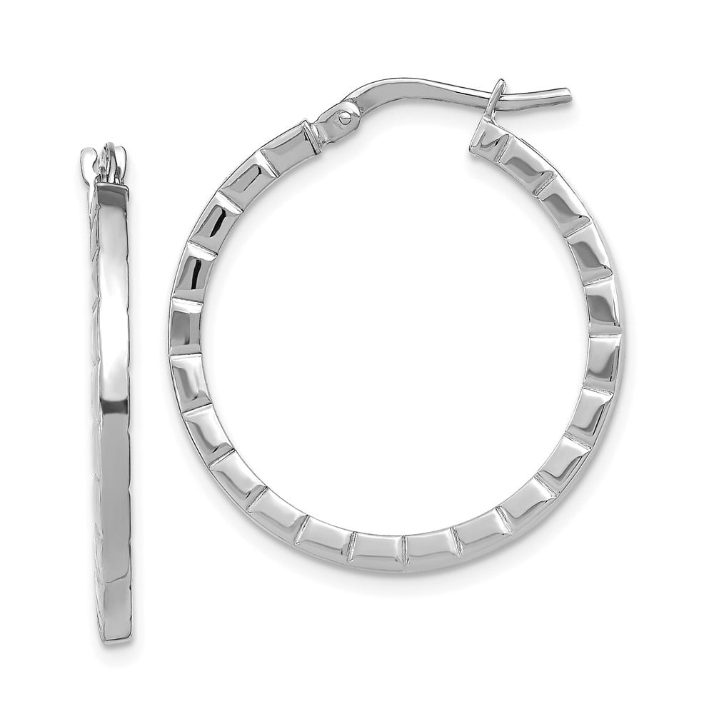 Diamond2Deal 14k White Gold Large Striped Edge Hoop Earrings for Women ...