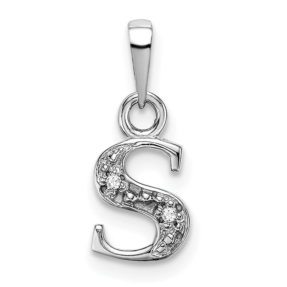 Diamond2Deal 14k White Gold Rhodium Diamond Letter S Initial Pendant ...