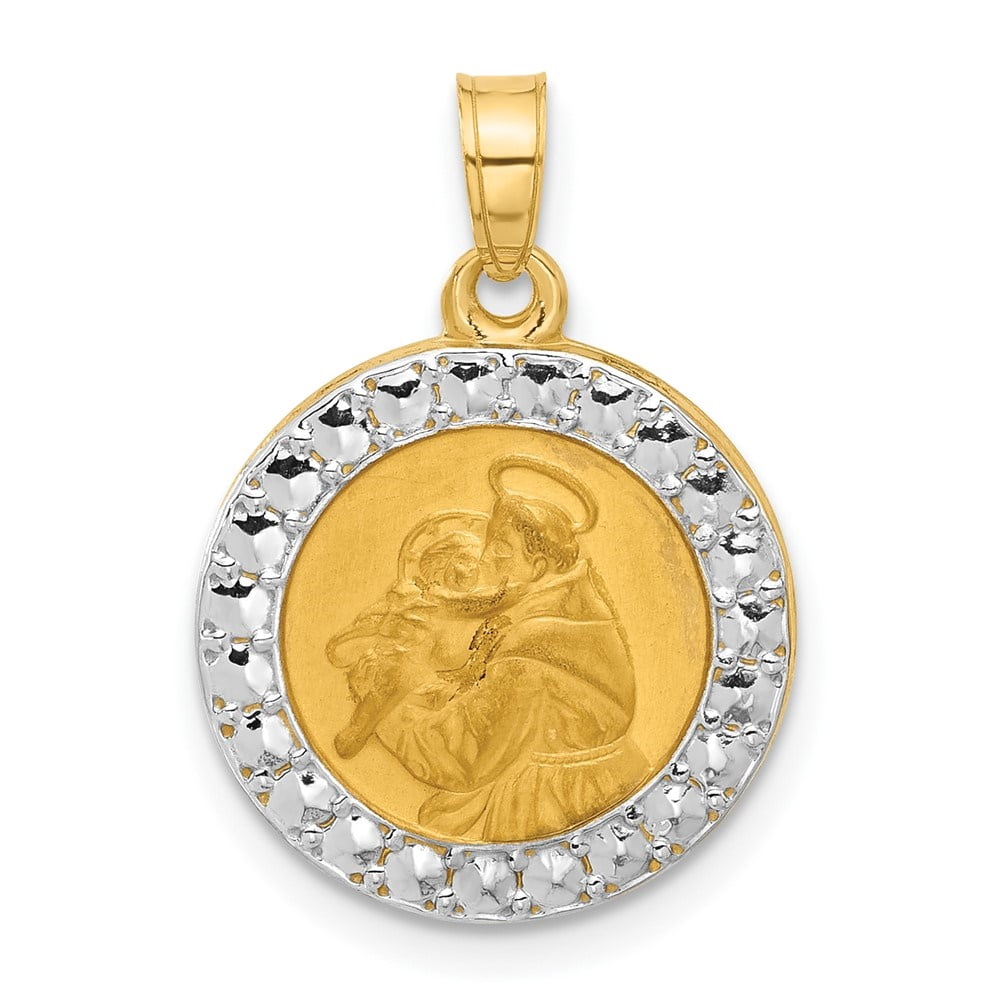 Diamond2Deal 14k Yellow Gold with White Rhodium Hollow St. Anthony ...