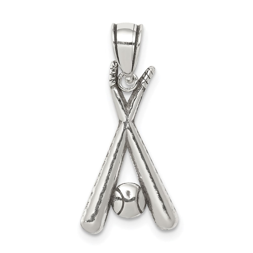 Diamond2Deal 925 Sterling Silver Antiqued Bats and Baseball Pendant for ...
