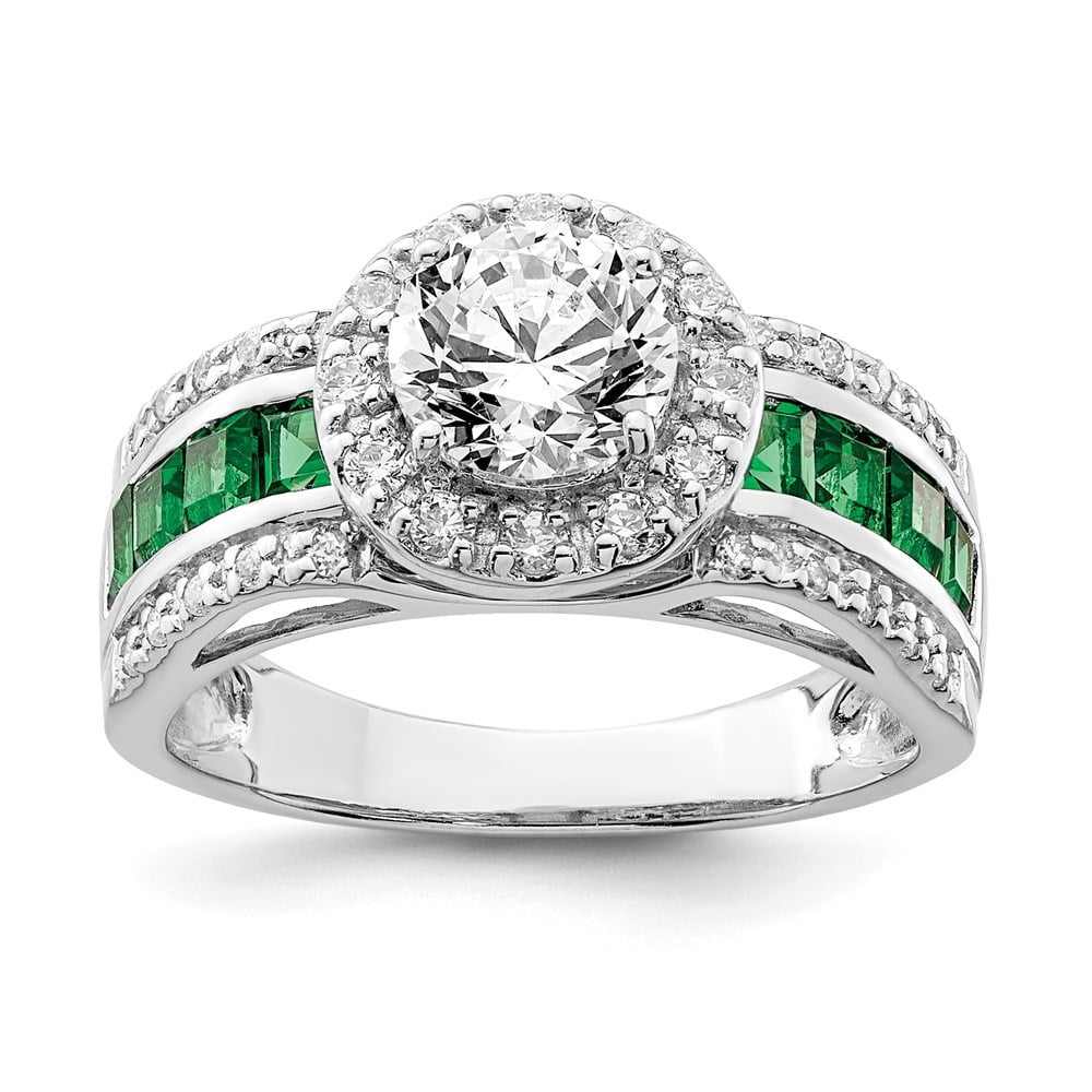 Diamond2Deal 925 Sterling Silver Cubic Zirconia and Green Emerald ...