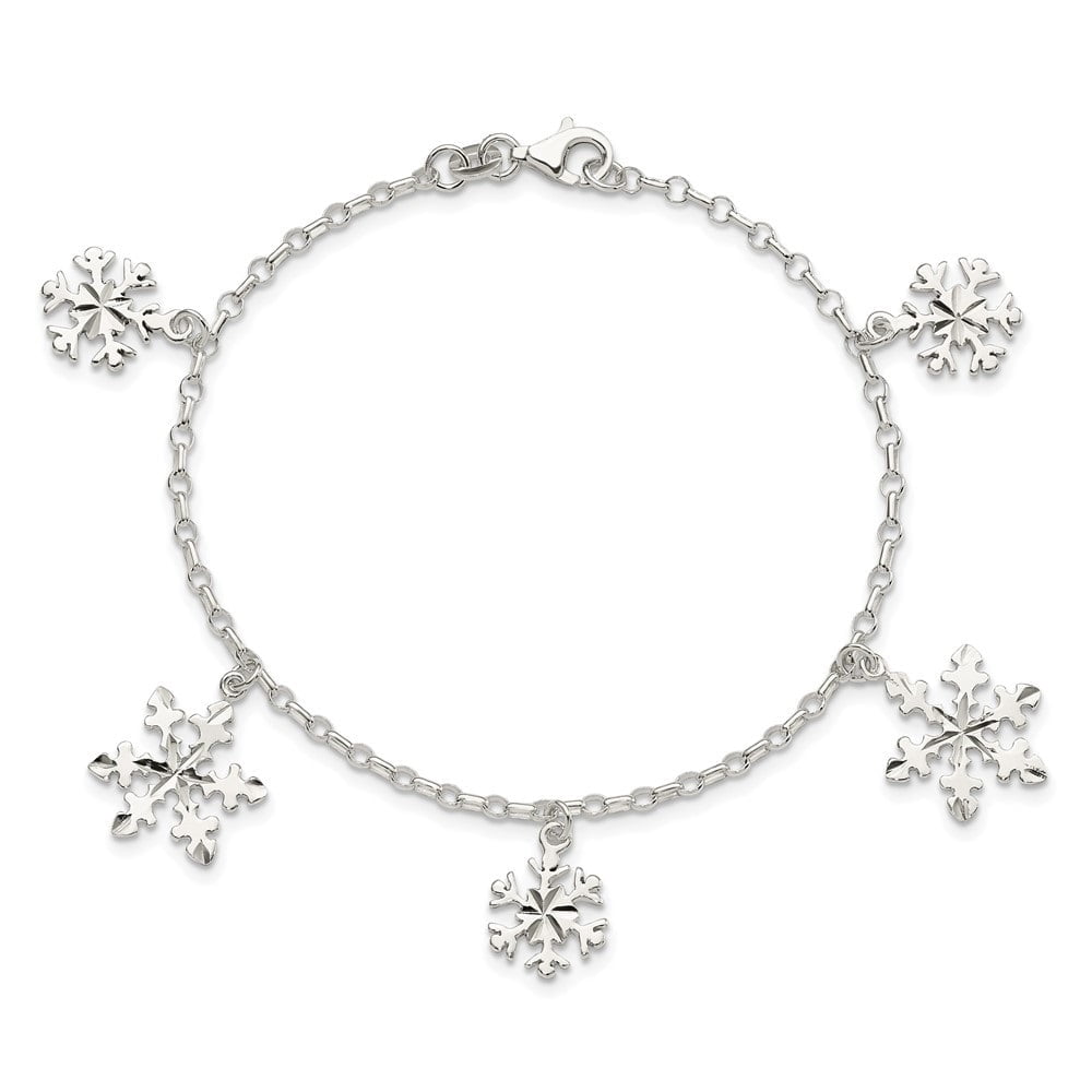 925 Sterling Silver Diamond-Cut Snowflake Bracelet for Women 7.5 ...