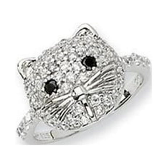 Diamond2Deal 925 Sterling Silver Rhodium-plated Black and White CZ Cat ...