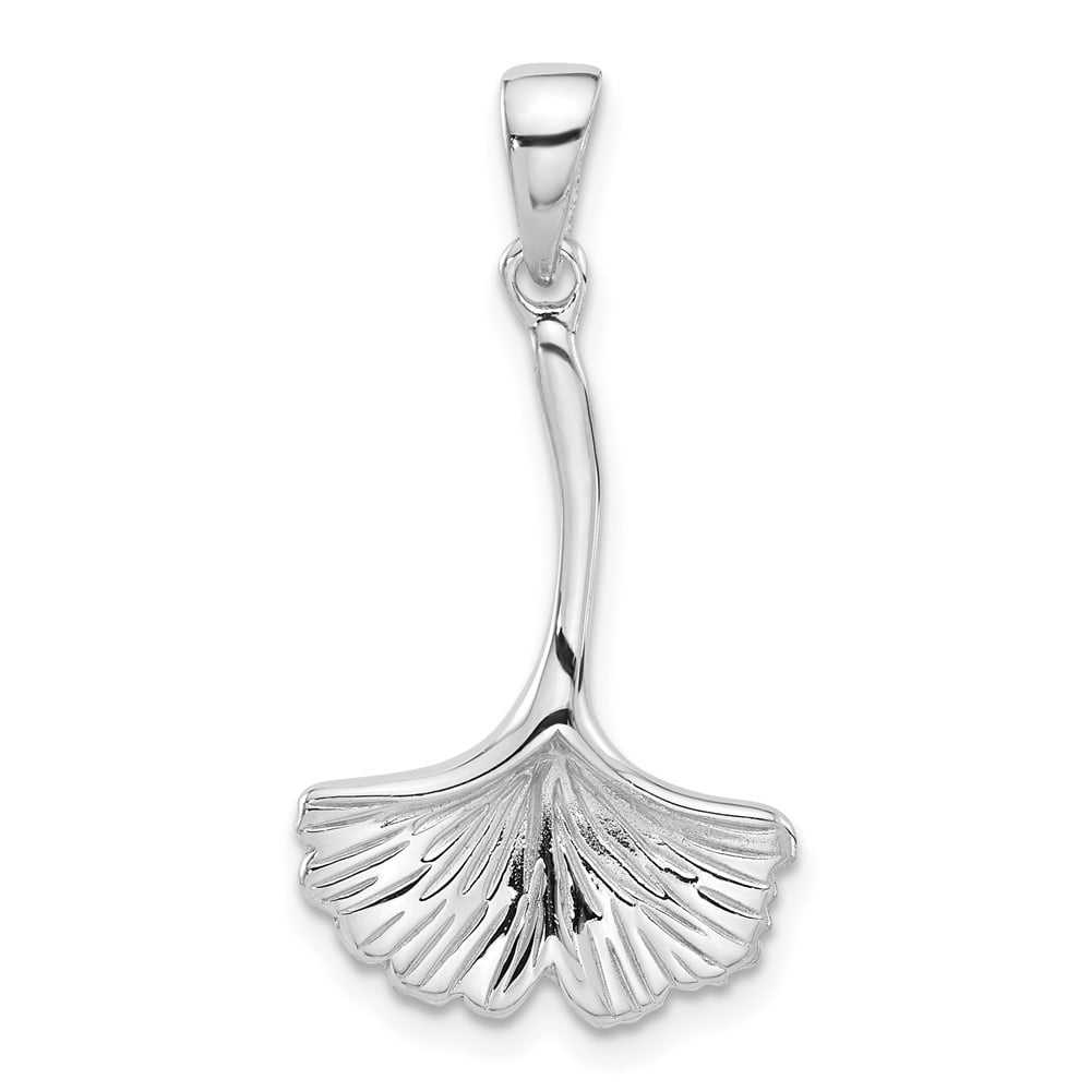 Diamond2Deal 925 Sterling Silver Rhod-Plated Polished Grooved Ginkgo ...