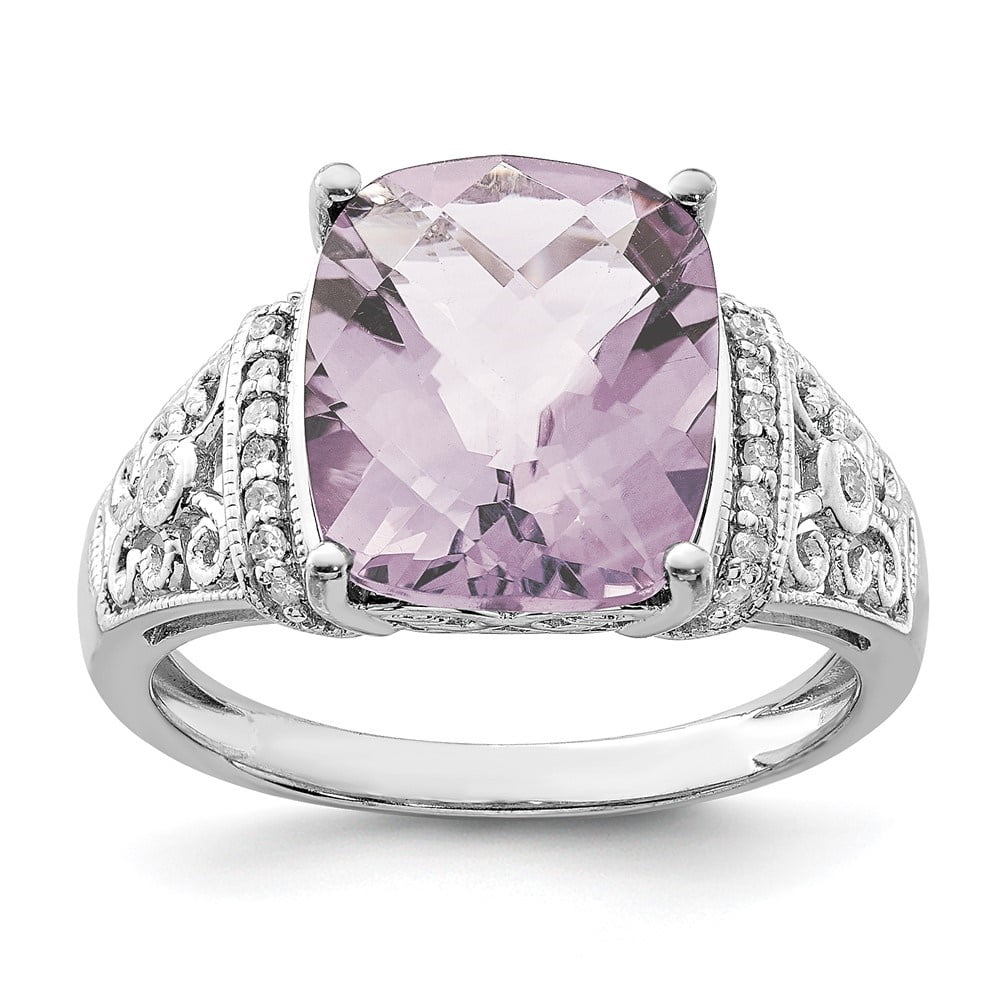 Diamond2Deal 925 Sterling Silver Rhodium Diamond & Checker-Cut Pink ...