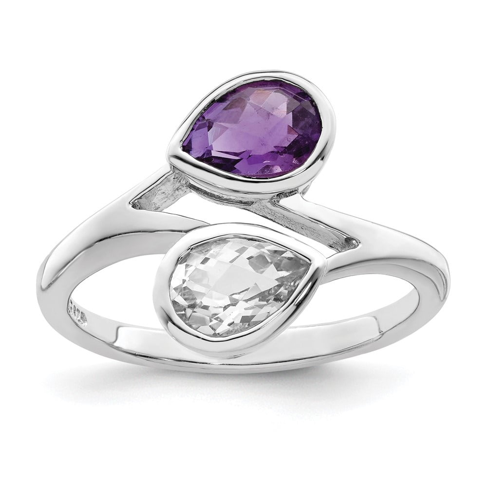 Diamond2Deal 925 Sterling Silver Rhodium Plated Pear Shape Amethyst and ...