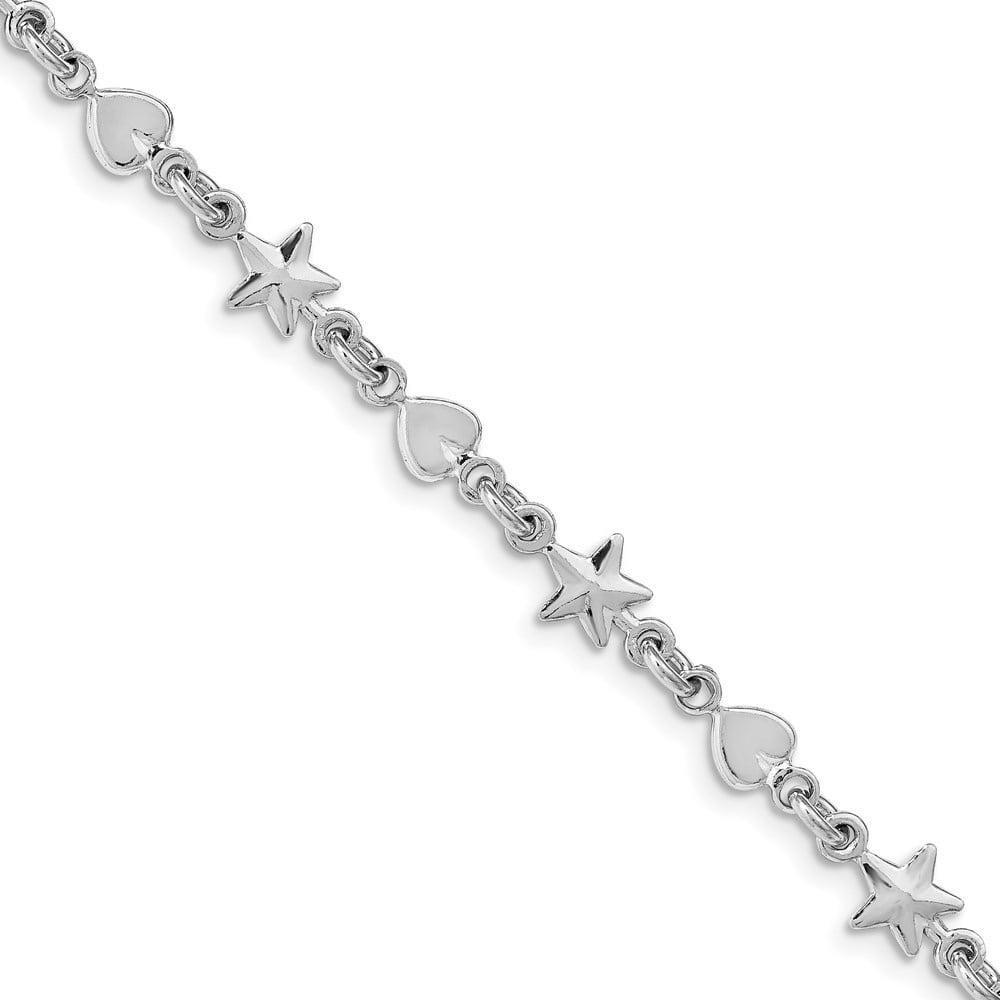 Diamond2Deal 925 Sterling Silver Rhodium-Plated Star and Heart Bracelet ...