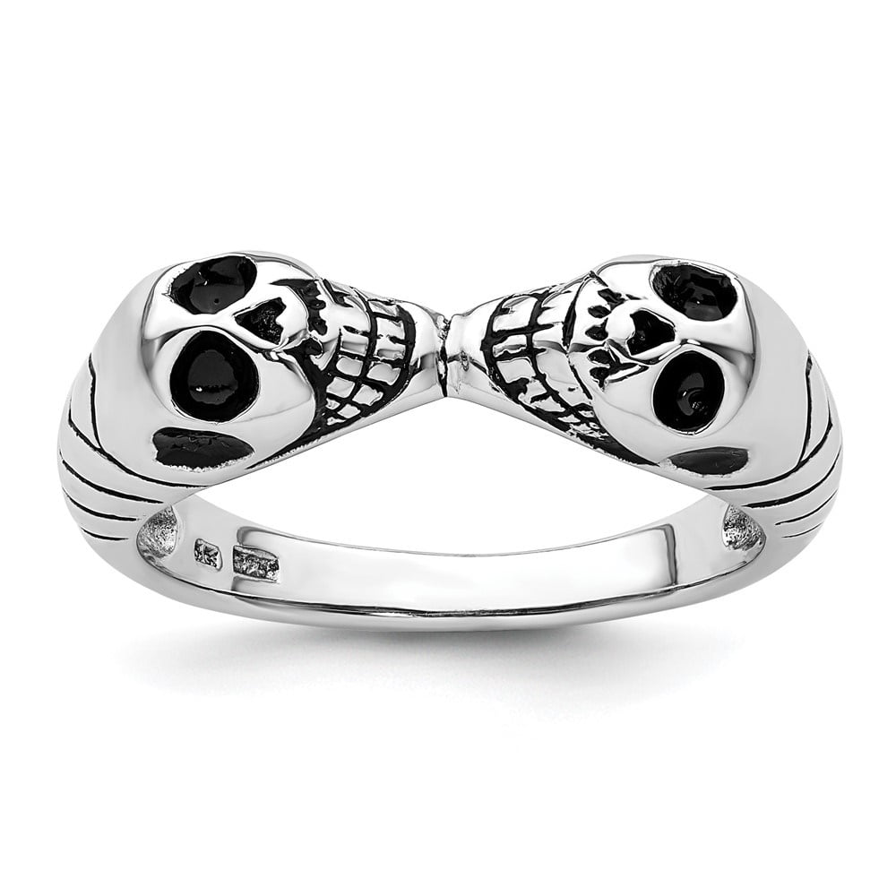 Diamond2Deal 925 Sterling Silver Rhodium-plated Antiqued Double Skull ...