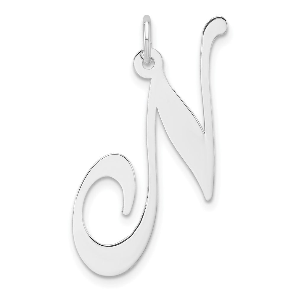 Diamond2Deal 925 Sterling Silver Rhodium-plated Fancy Script Letter N ...