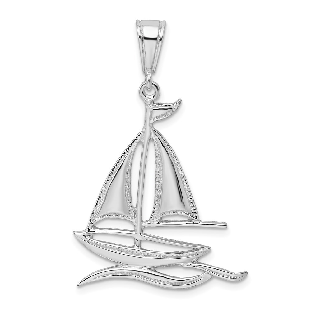 Diamond2Deal 925 Sterling Silver and Textured Sailboat on Water Pendant ...