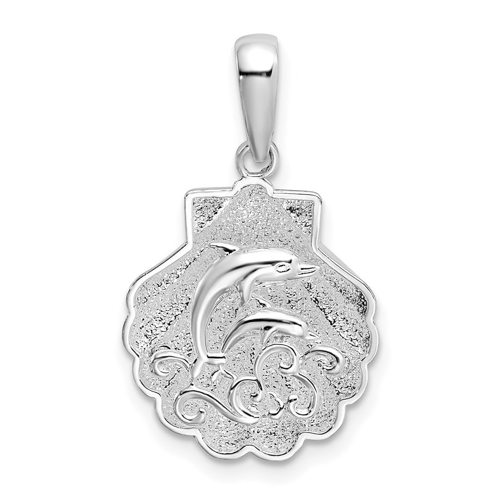 Diamond2Deal 925 Sterling Silver and Textured Shell / Dolphins Pendant for Women (L- 0.97 in ...