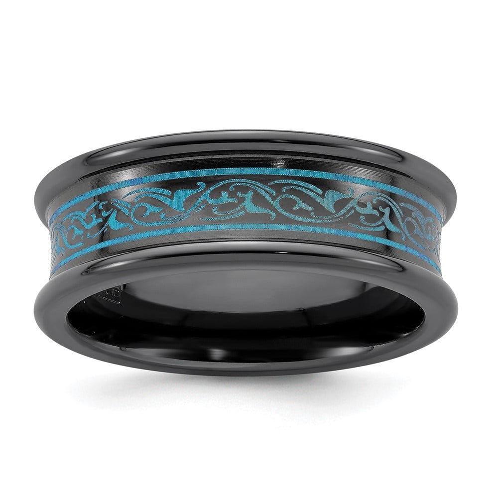 Diamond2Deal Black Ti Teal Anodized with Laser Pattern 8mm Concave Men ...
