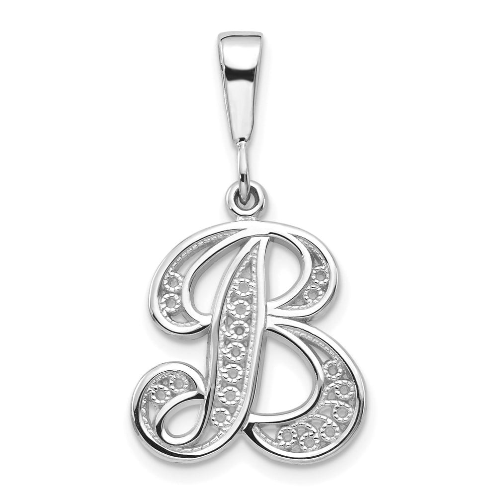 Diamond2Deal 14K White Gold Solid Script Filigree Letter B Initial ...