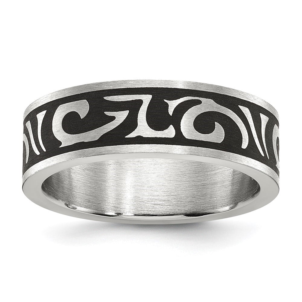 Diamond2Deal Stainless Steel Brushed Enameled Swirl Design 7mm Men's ...