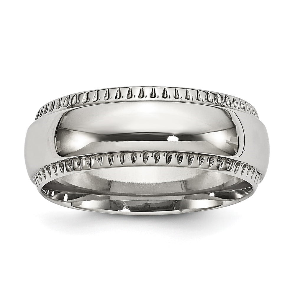Diamond2Deal Stainless Steel Polished 8mm Textured Edged Men's Band ...