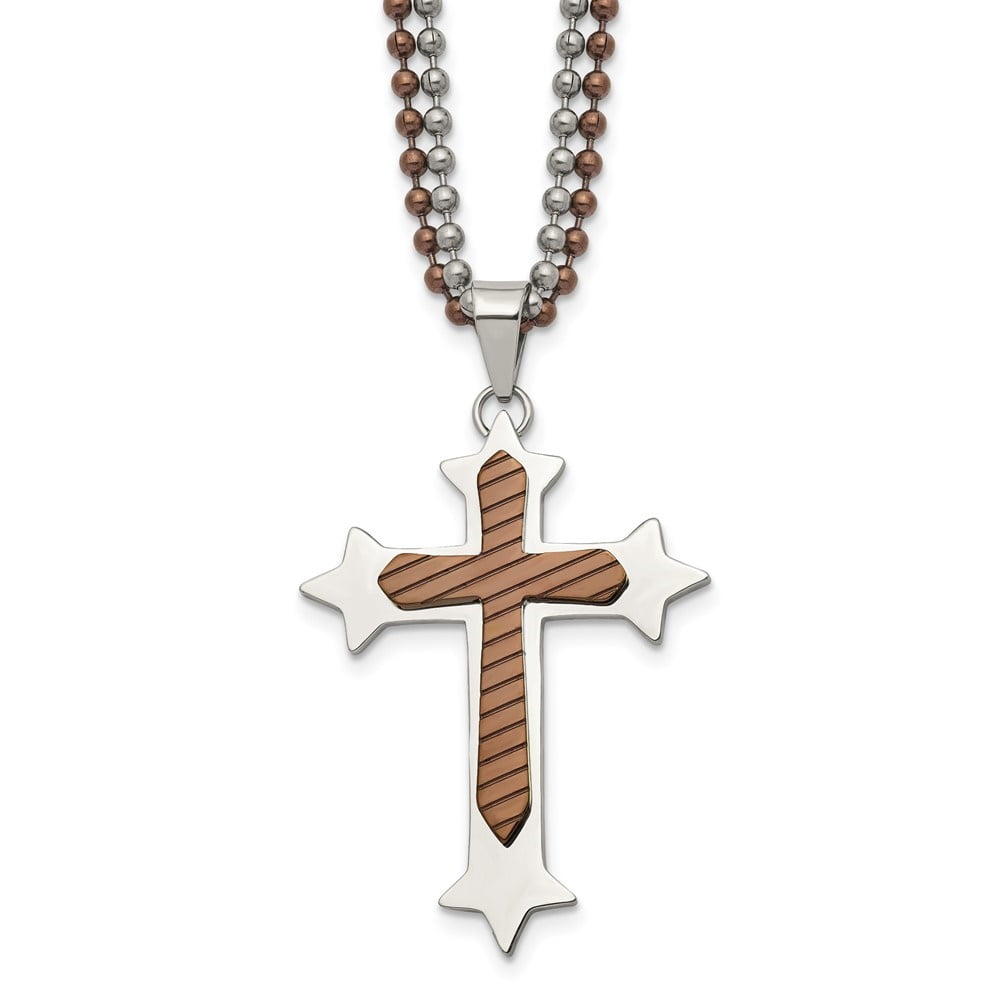 Diamond2Deal Stainless Steel Polished Brown IP-plated Cross Pendant on ...
