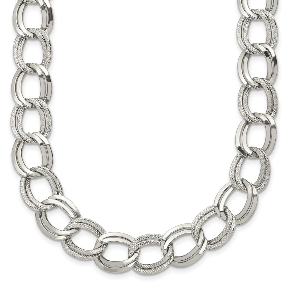 Diamond2Deal Stainless Steel Polished and Textured Link Necklace for ...