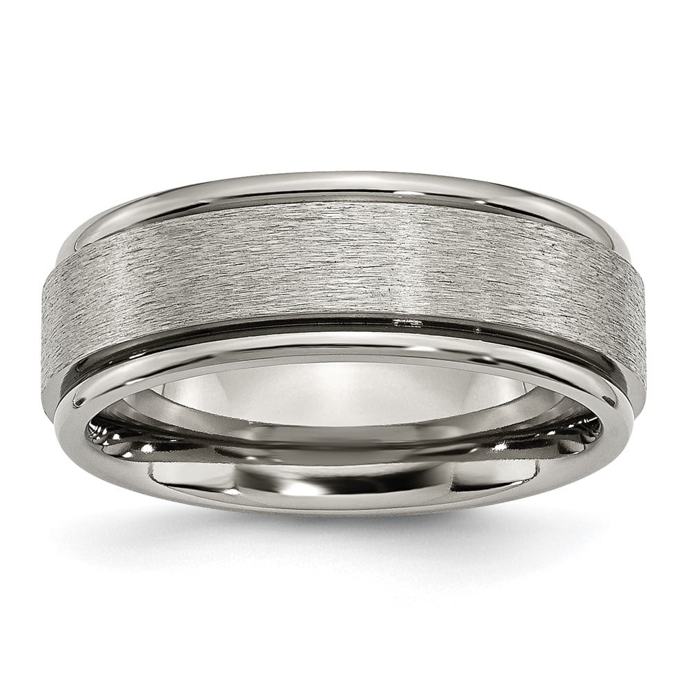 Diamond2Deal Titanium Brushed Center 8mm Ridged Edge Men's Band Size 10 ...