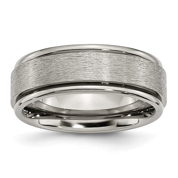 Diamond2Deal Titanium Brushed Center 8mm Ridged Edge Men's Band Size 10 ...