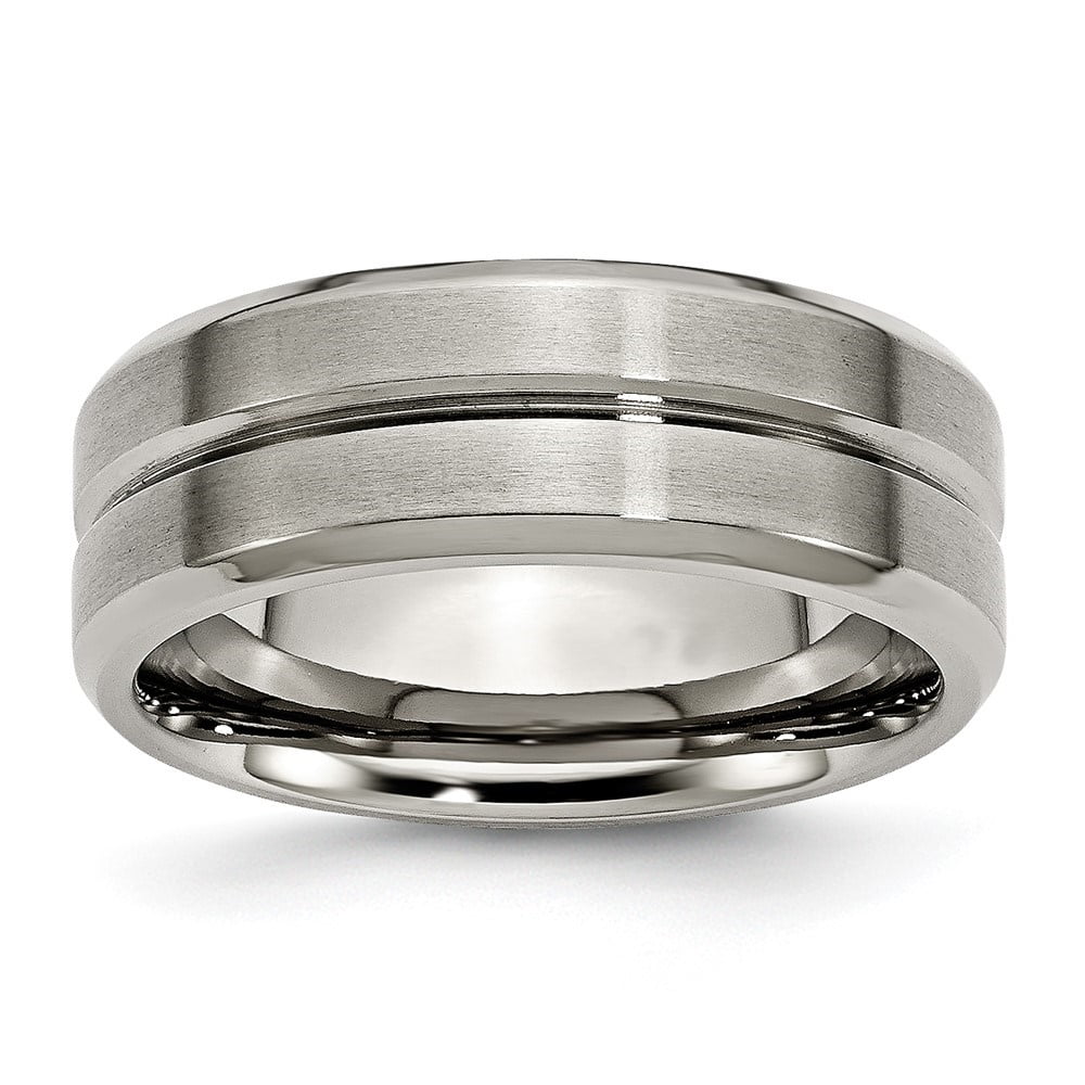 Diamond2Deal Titanium Brushed and Polished 8mm Grooved Beveled Edge Men ...