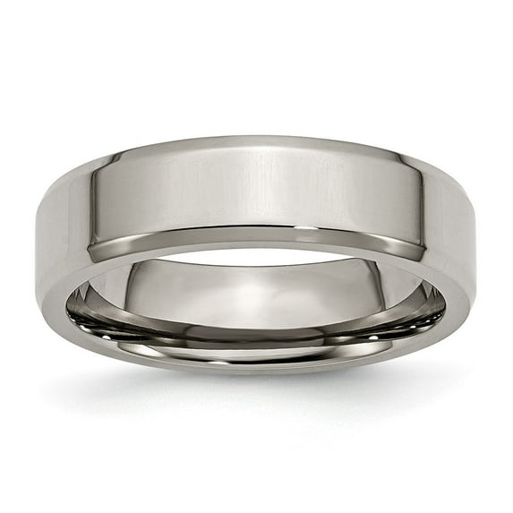 Diamond2Deal Titanium Polished 6mm Beveled Edge Men's Band Size 12 ...