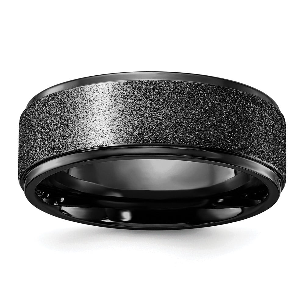 Diamond2Deal Titanium Polished Laser-cut Center Black IP-plated 8mm Men ...