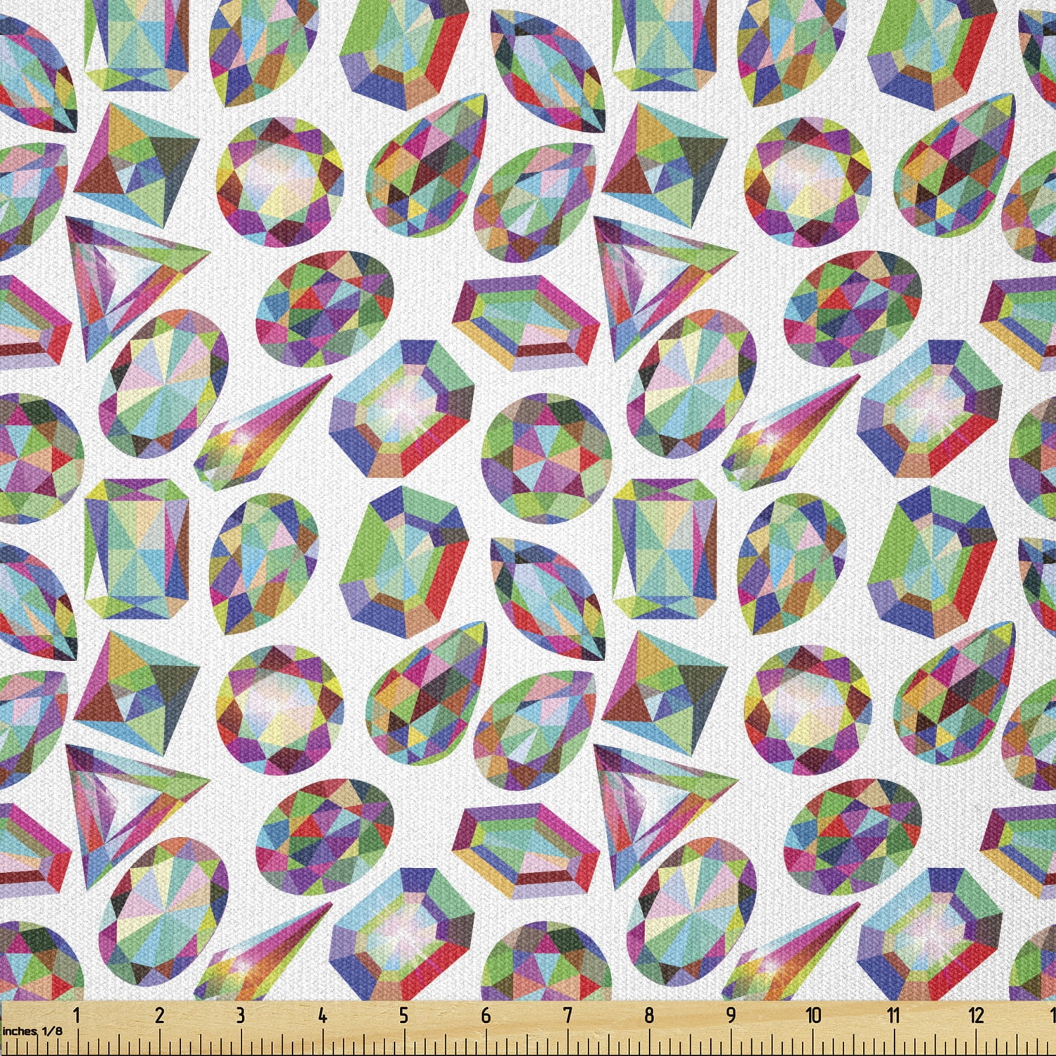 Diamonds Fabric by The Yard, Crystal Pattern with Rainbow Color Palette ...