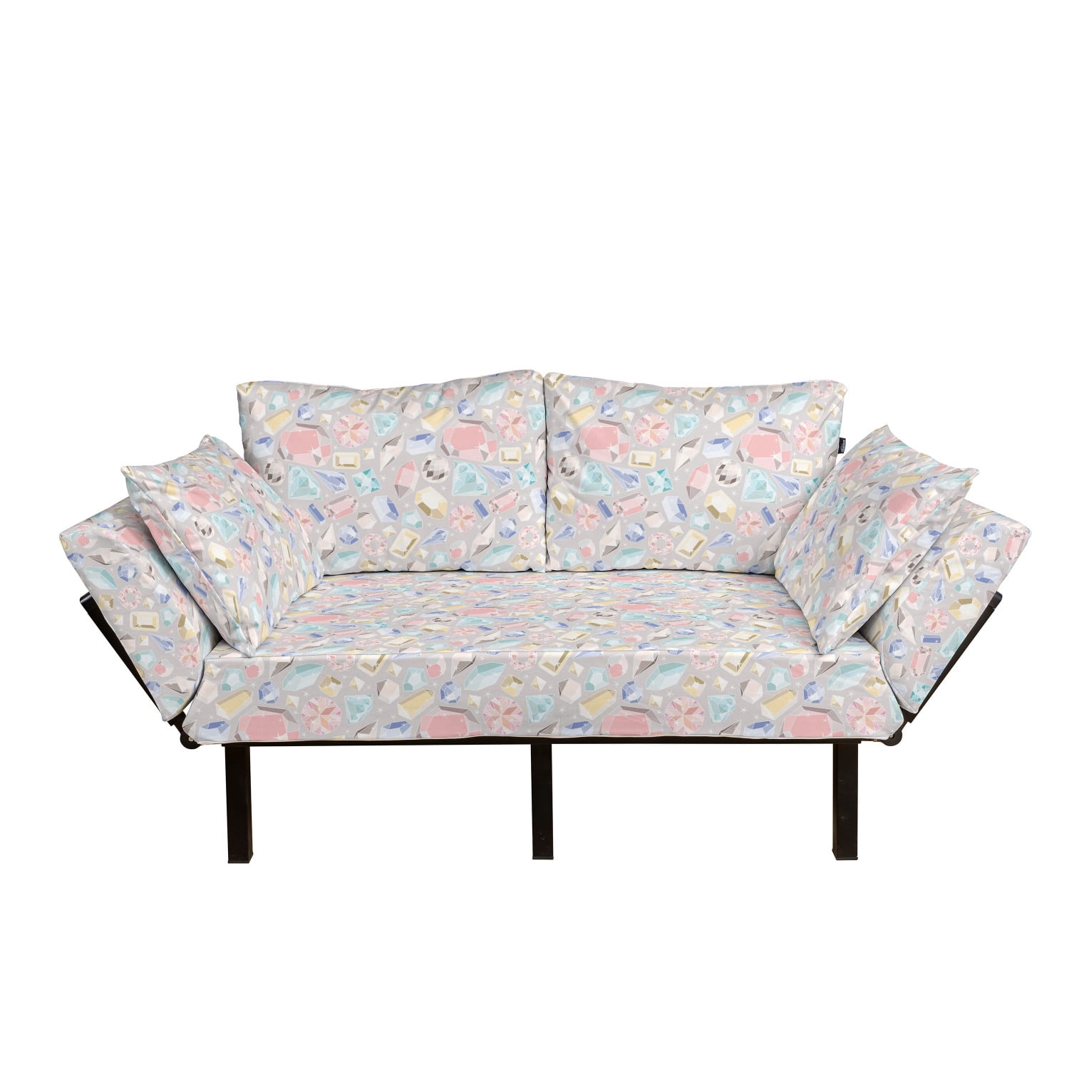 Diamonds Futon Couch, Pastel Color Baguette Square and Oval Shapes ...
