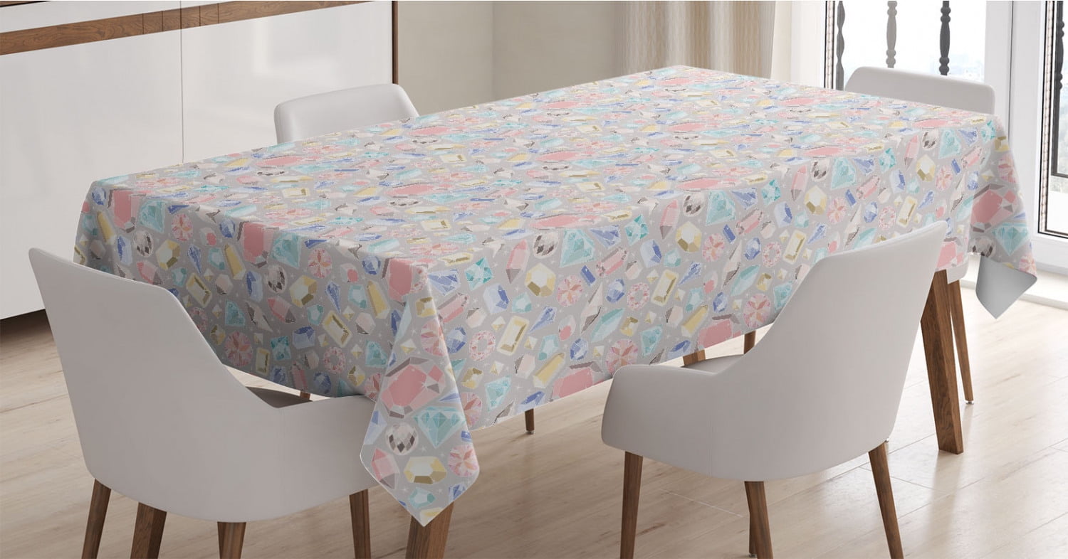 Diamonds Tablecloth, Pastel Color Baguette Square and Oval Shapes ...