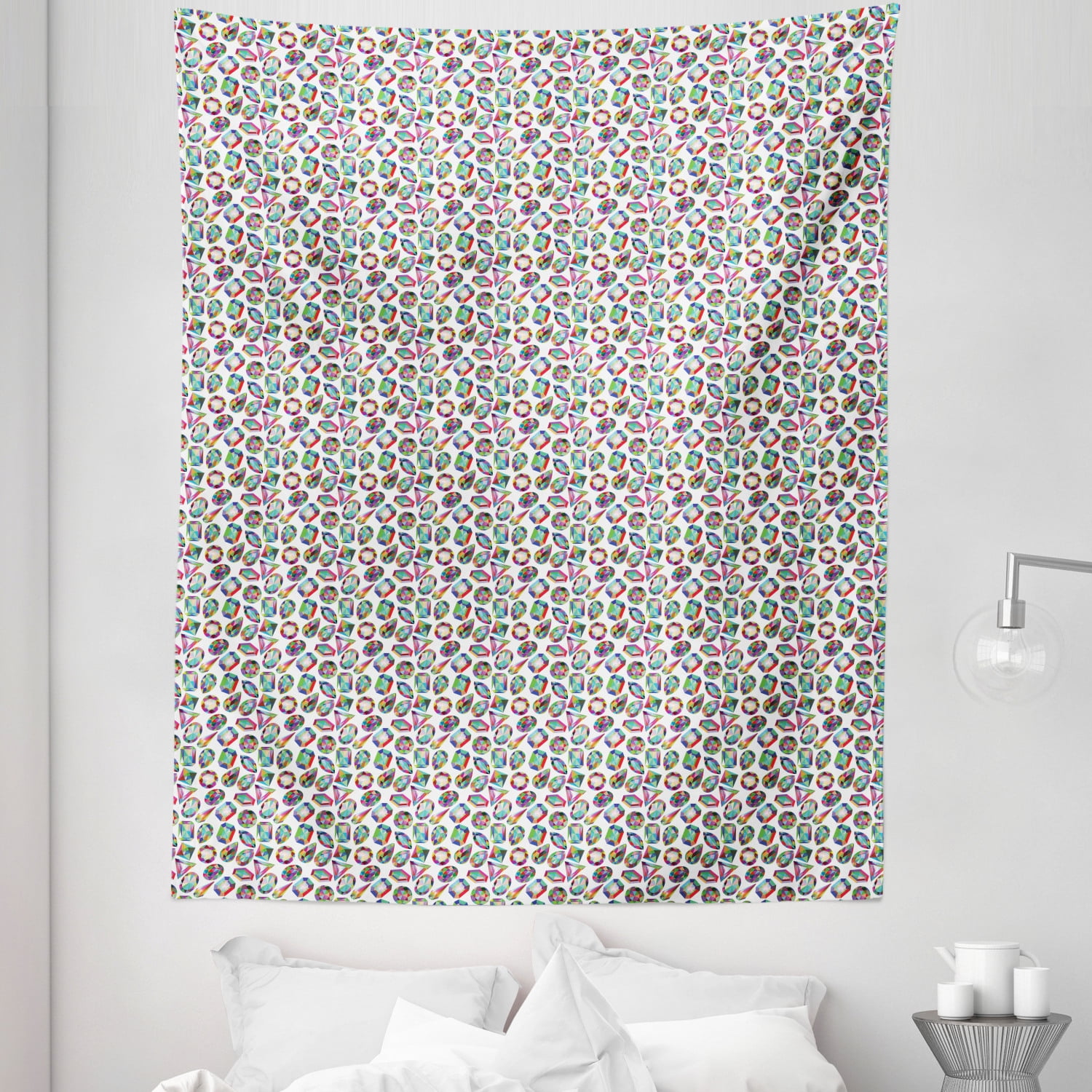 Diamonds Tapestry, Crystal Pattern with Rainbow Color Palette Oval ...
