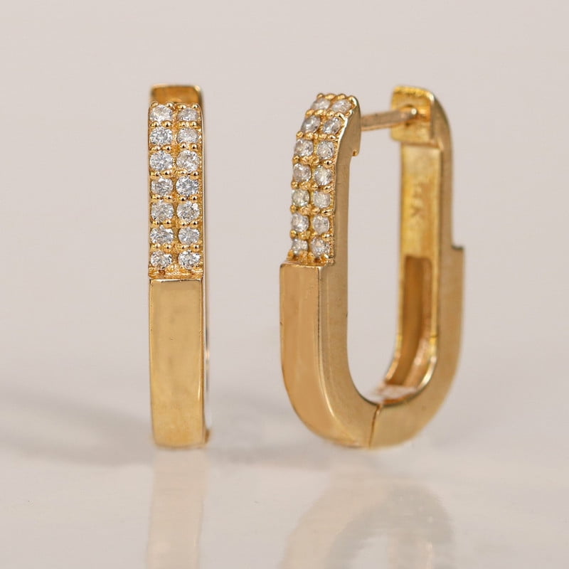 Diamonds lock hoop Earring, 925 Starling Silver Double Line Diamond ...