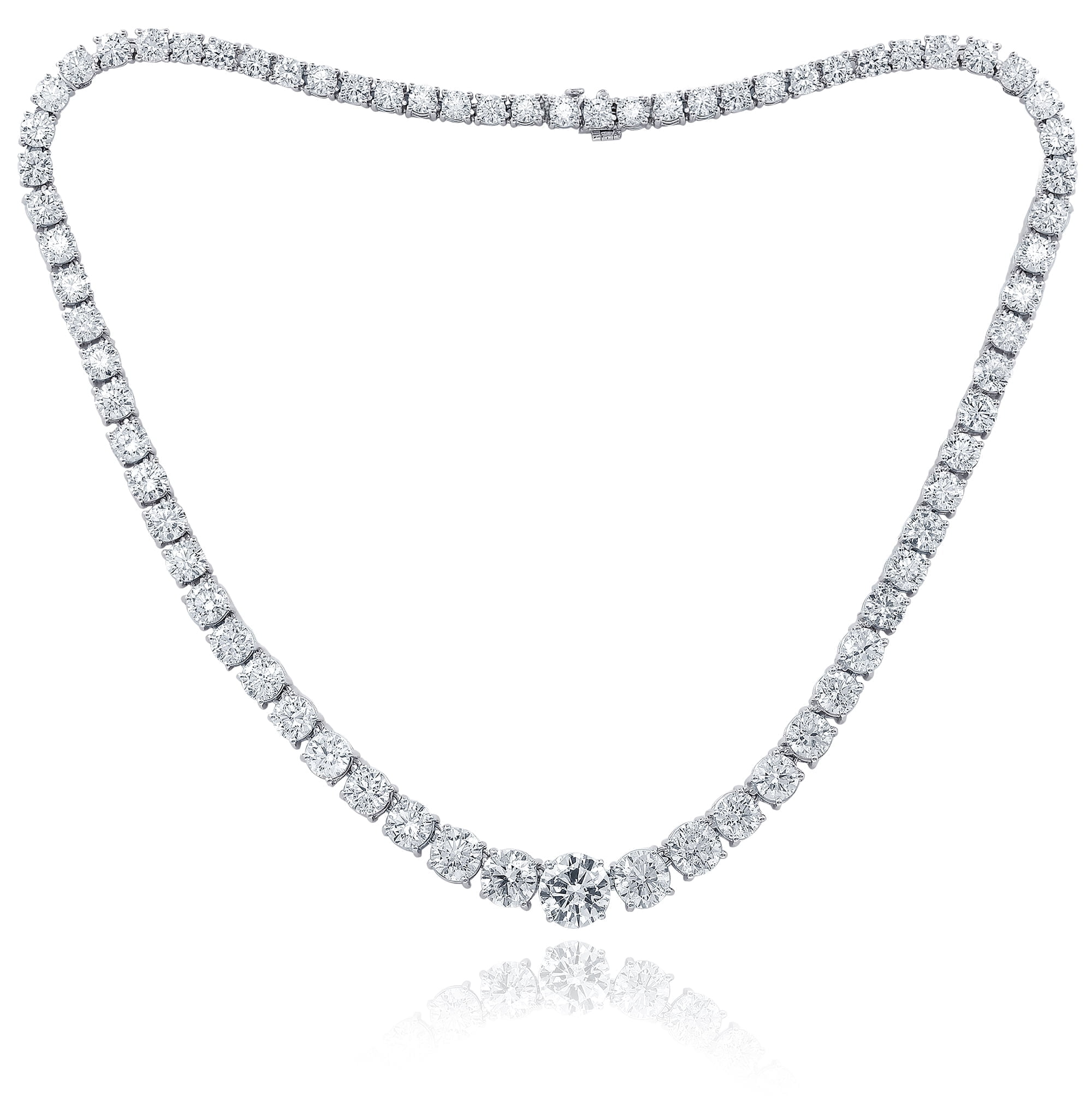 Diana M Custom 18K White Gold Graduated Tennis Necklace 24.15 Cts Round ...