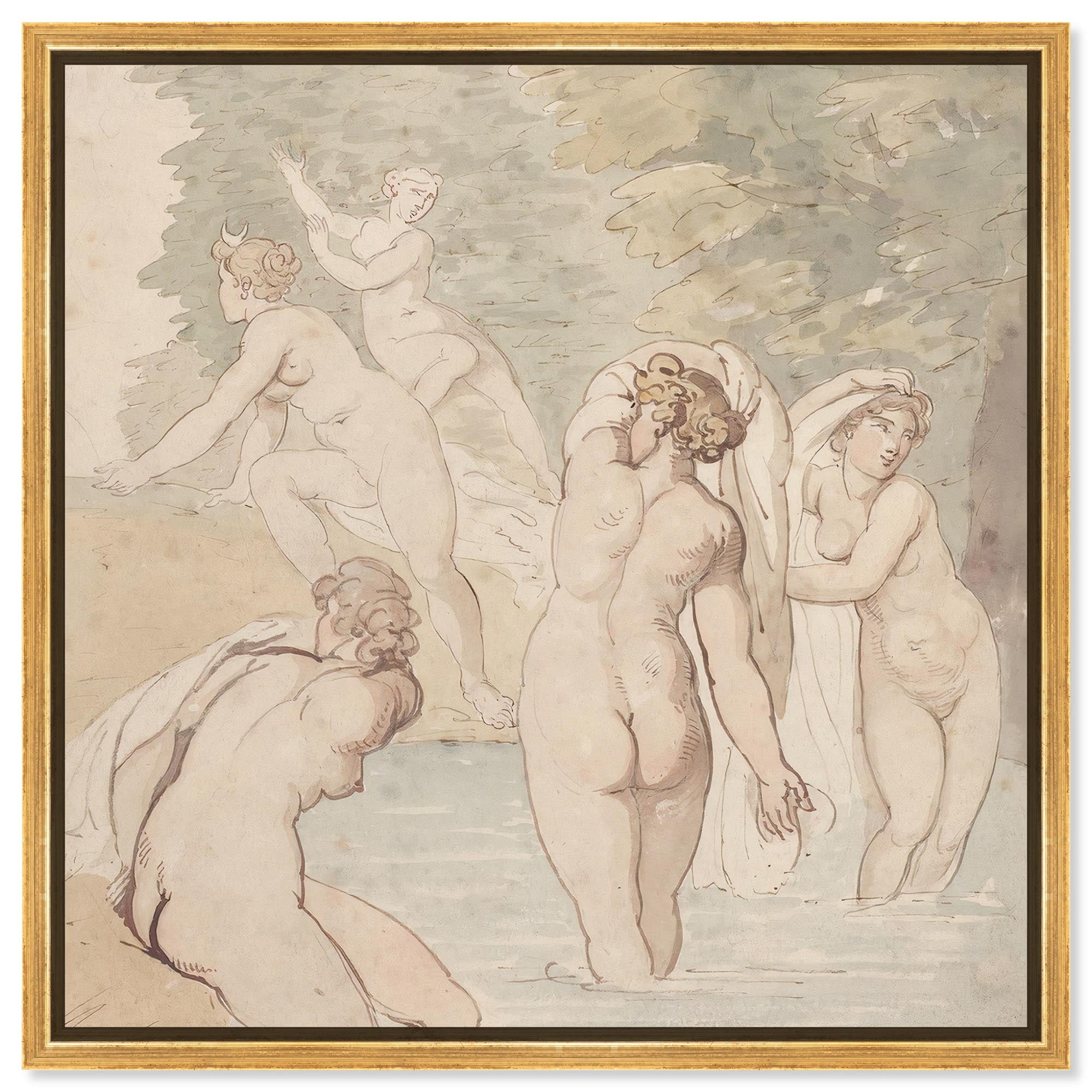 Diana and Her Nymphs Bathing Canvas Figurative Art by Art Remedy, Gold ...