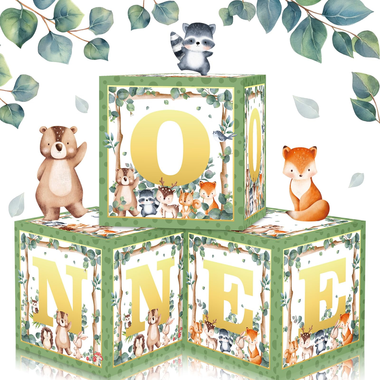 Dianelhall 3 Pcs Woodland Animal One Balloons Boxes, 1st Birthday ...