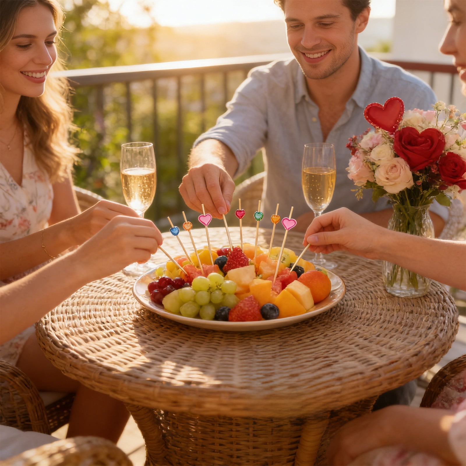 Dianli 100Pc Valentine's Day Heart-Shaped Bamboo Fruit Picks Disposable ...