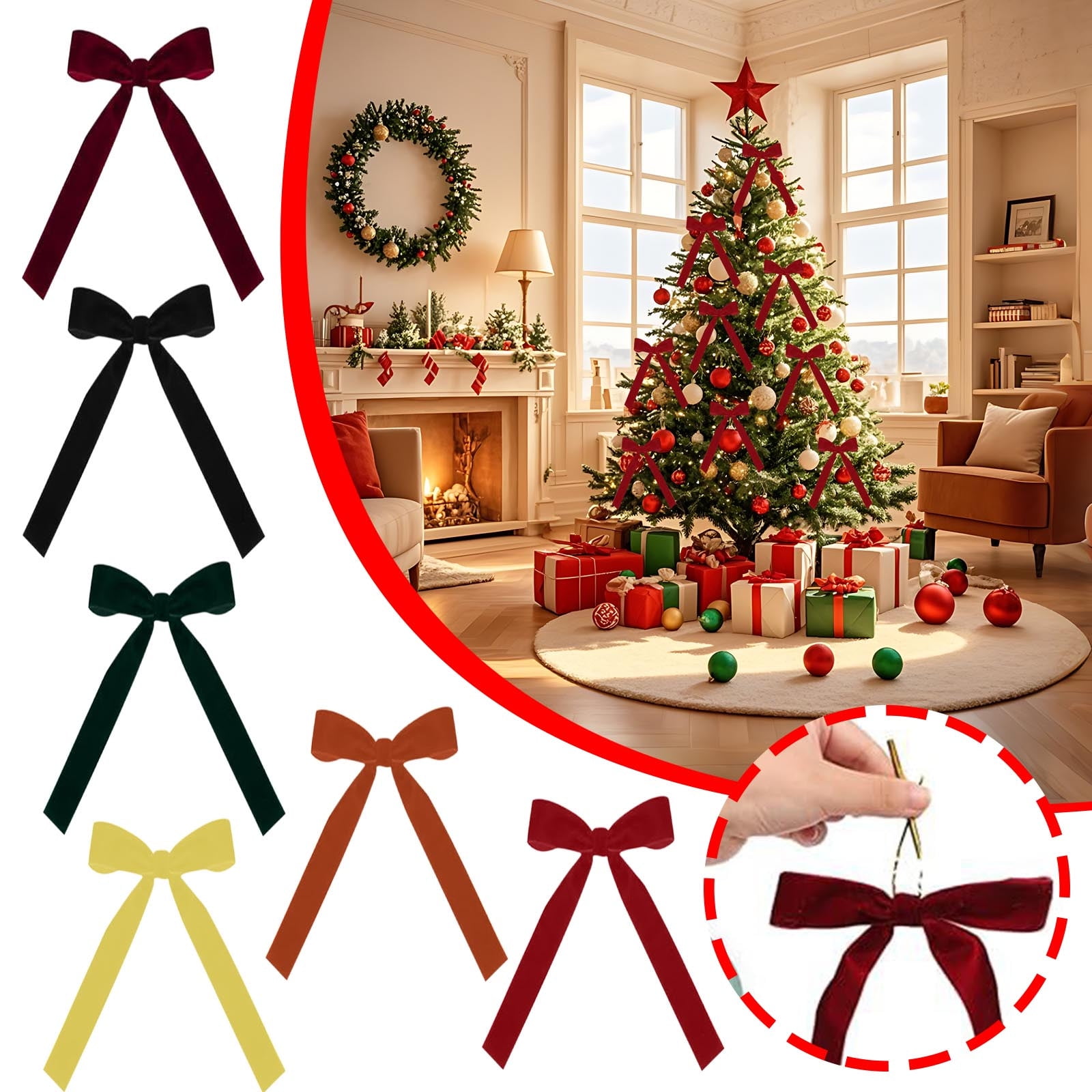 Dianli 12 Piece Wide Velvet Christmas Bow Collection for Tree Decor ...