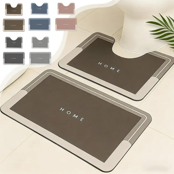 Dianli 2-Piece Diatom Mud Bath Mat Set U-Shaped Toilet Mat Quick-Dry ...