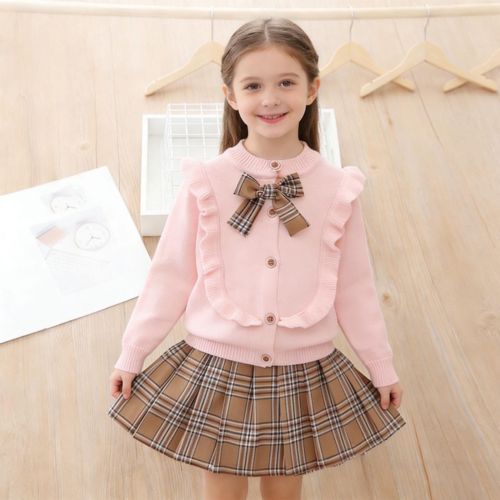Dianli 2-Piece Set Girls Knitted Cardigan and Pleated Mini Flare Skirt ...