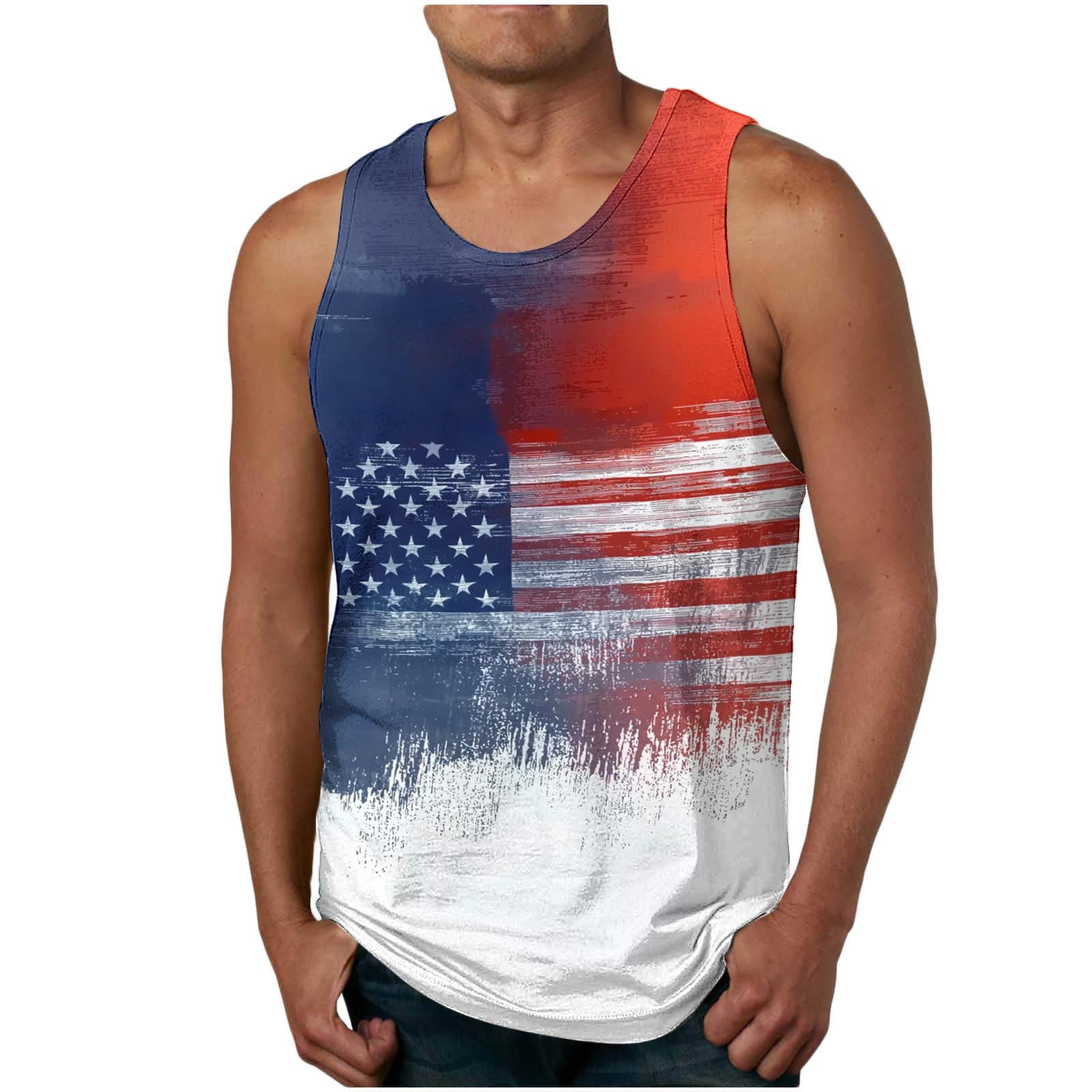 Dianli 4th of July Tshirt Graphic Men's A-Shirt Tank Top Gym Yoga Crew Neck Summer Beach Loose ...