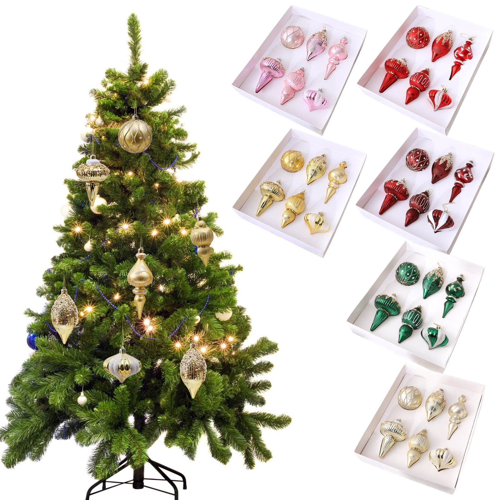 Dianli 6-Piece Christmas Ball Ornaments Set with Electroplated and Hand ...
