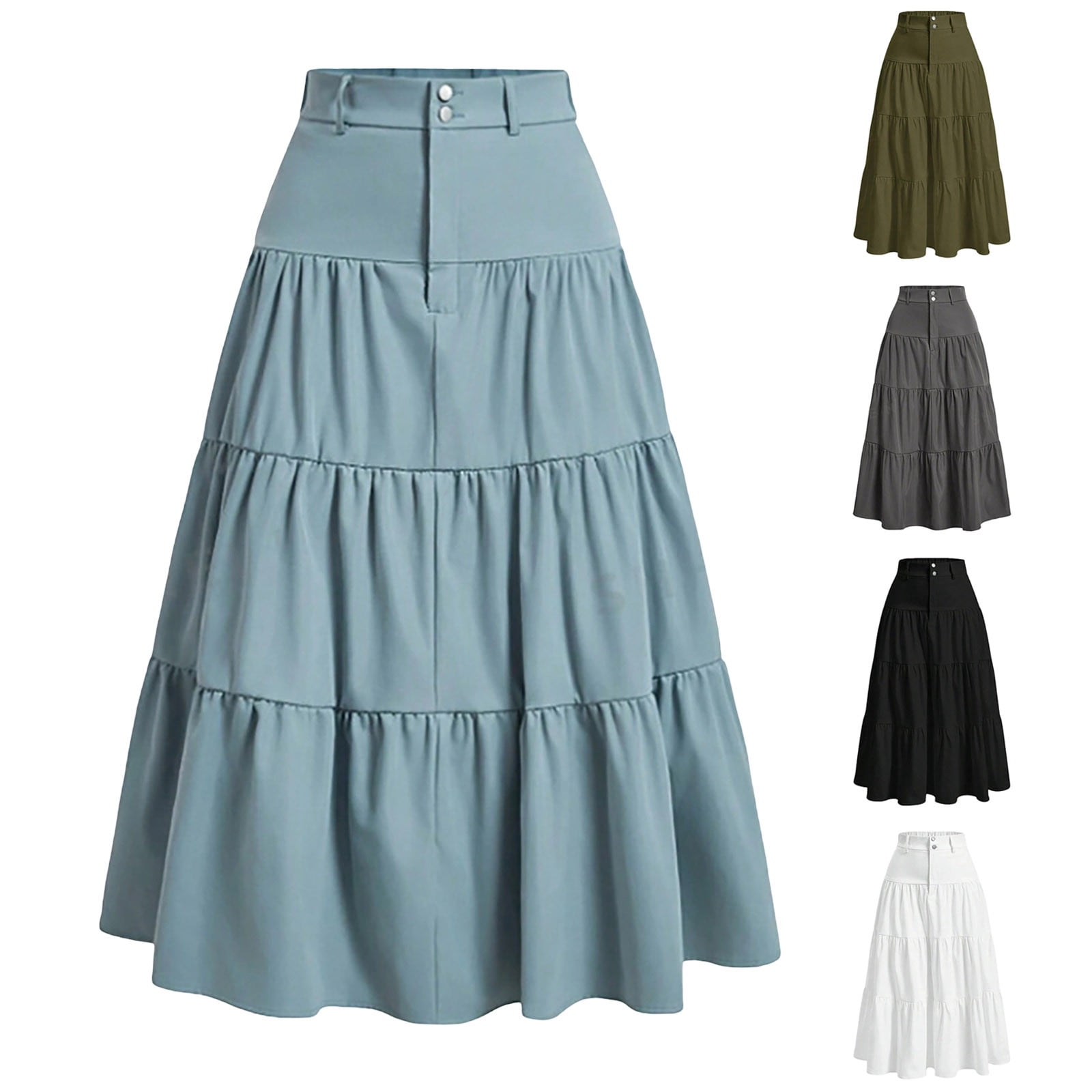 Dianli Button Zipper Skirt Casual Mini Skirt Women's Summer Solid ...