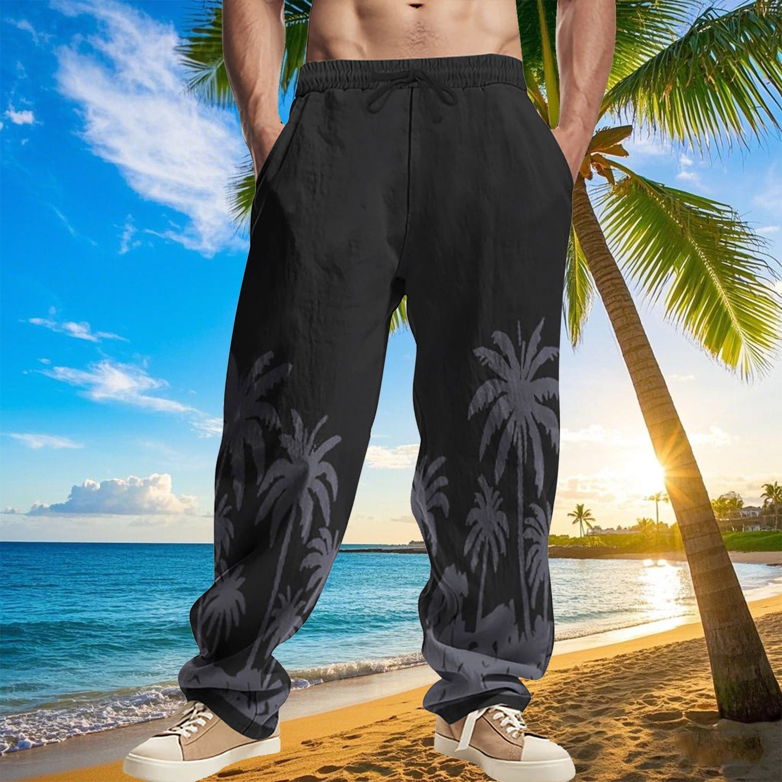 Dianli Cargo Pants for Men Tropical Print Pants Loose Fit Casual ...