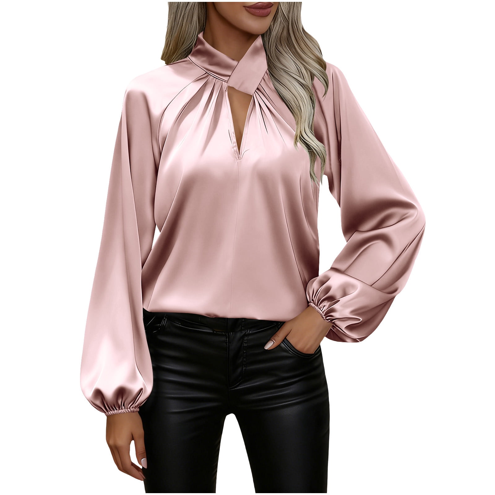 Dianli Casual Everyday Women's Solid Color Hollow Out Long Sleeve Shirt ...
