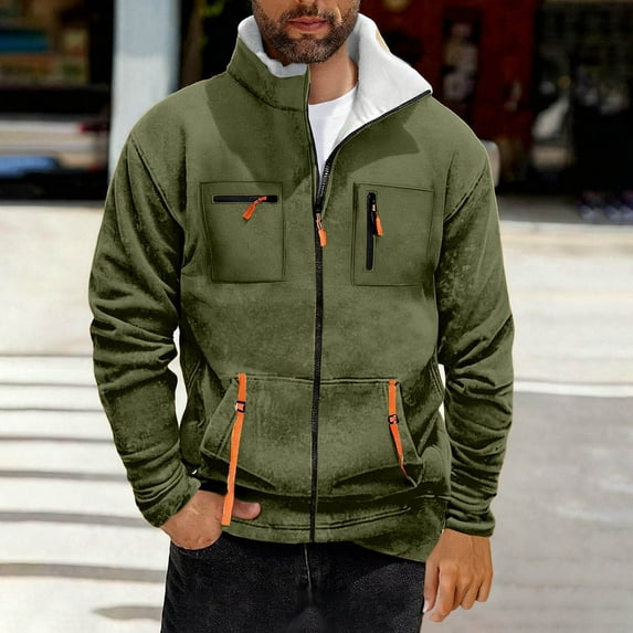 Dianli Casual Men's Stand-Collar Zip Shirt Jacket Solid Long-Sleeve ...