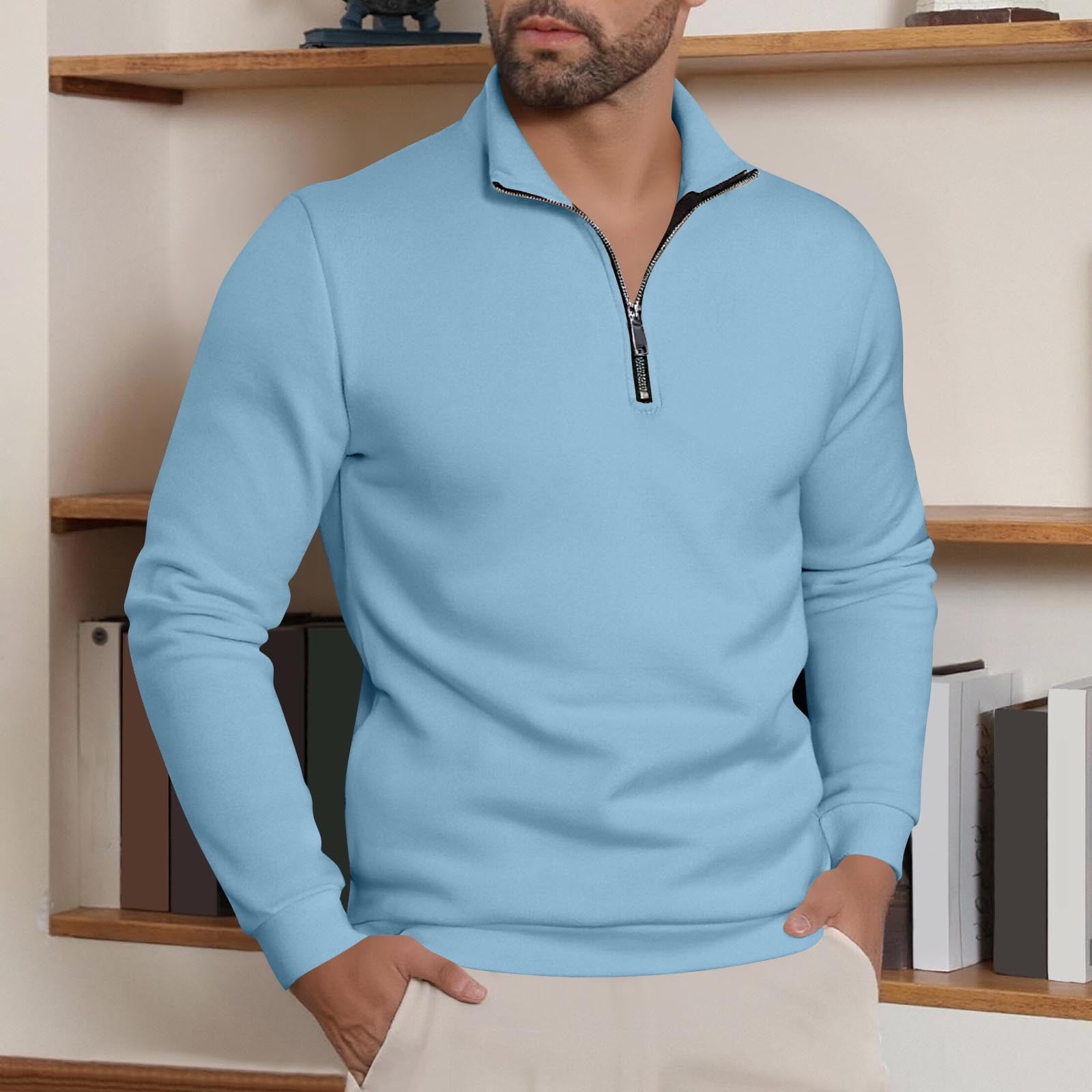 Dianli Casual Men's Zippered Pullover Top Stand up Collar Long Sleeve ...