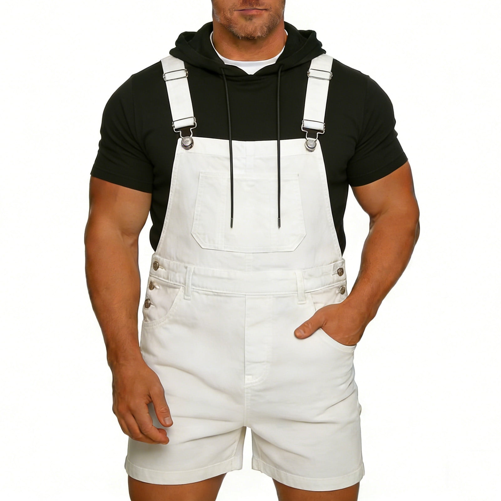 Dianli Casual Outdoor Men's Washed Denim Suspender Overall Shorts Cargo ...